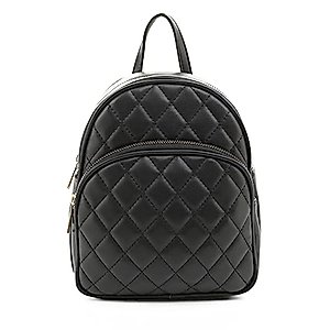 Emperia Kenia Fashion Mini Backpack - Diamond Quilted Small Casual Daypack for Women - Black