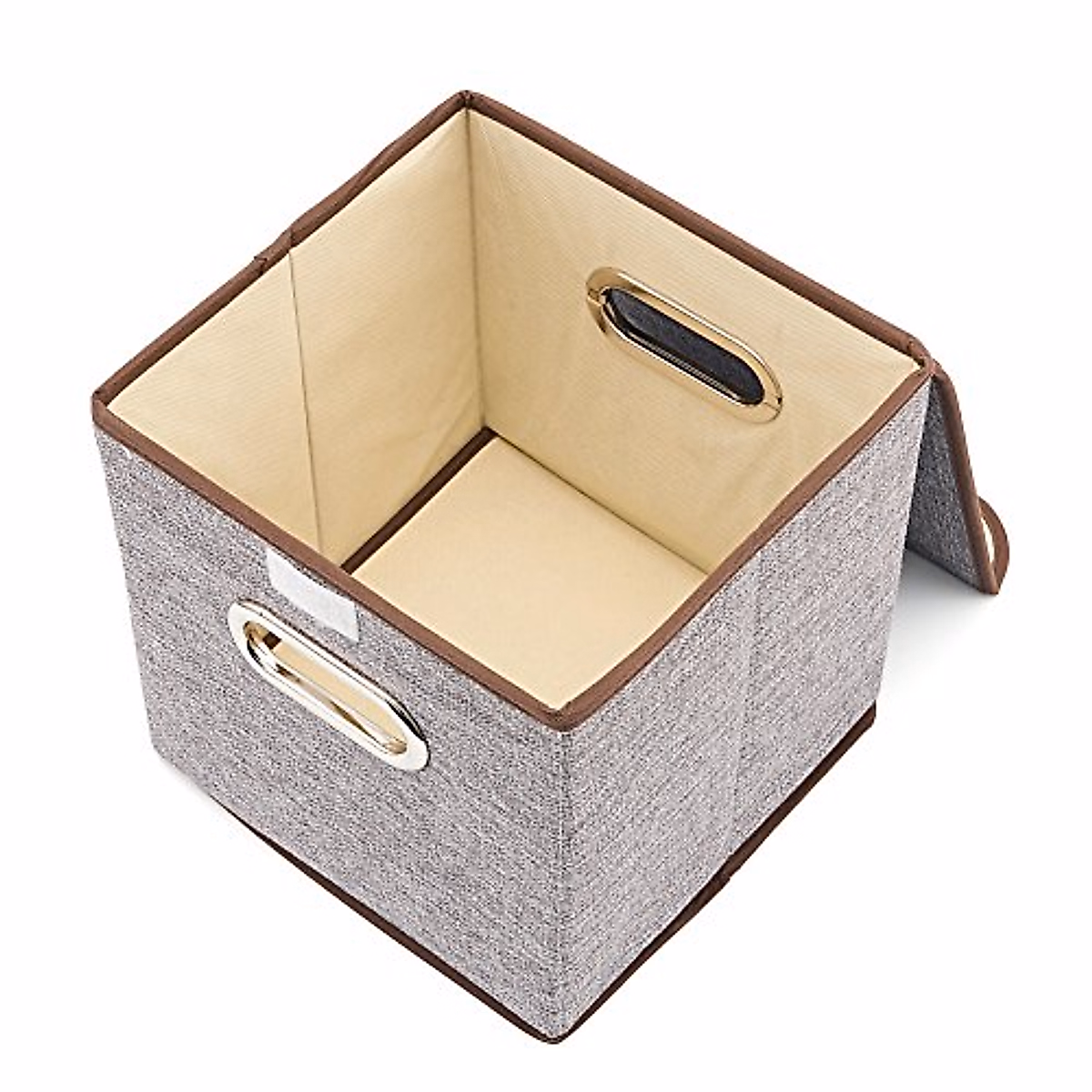 EZOWare 4pc Storage Basket Bins with Lid - Linen lidded Fabric Folding Boxes Cubes Containers - Gray, 9.8 x 9.8 x 9.8 inches