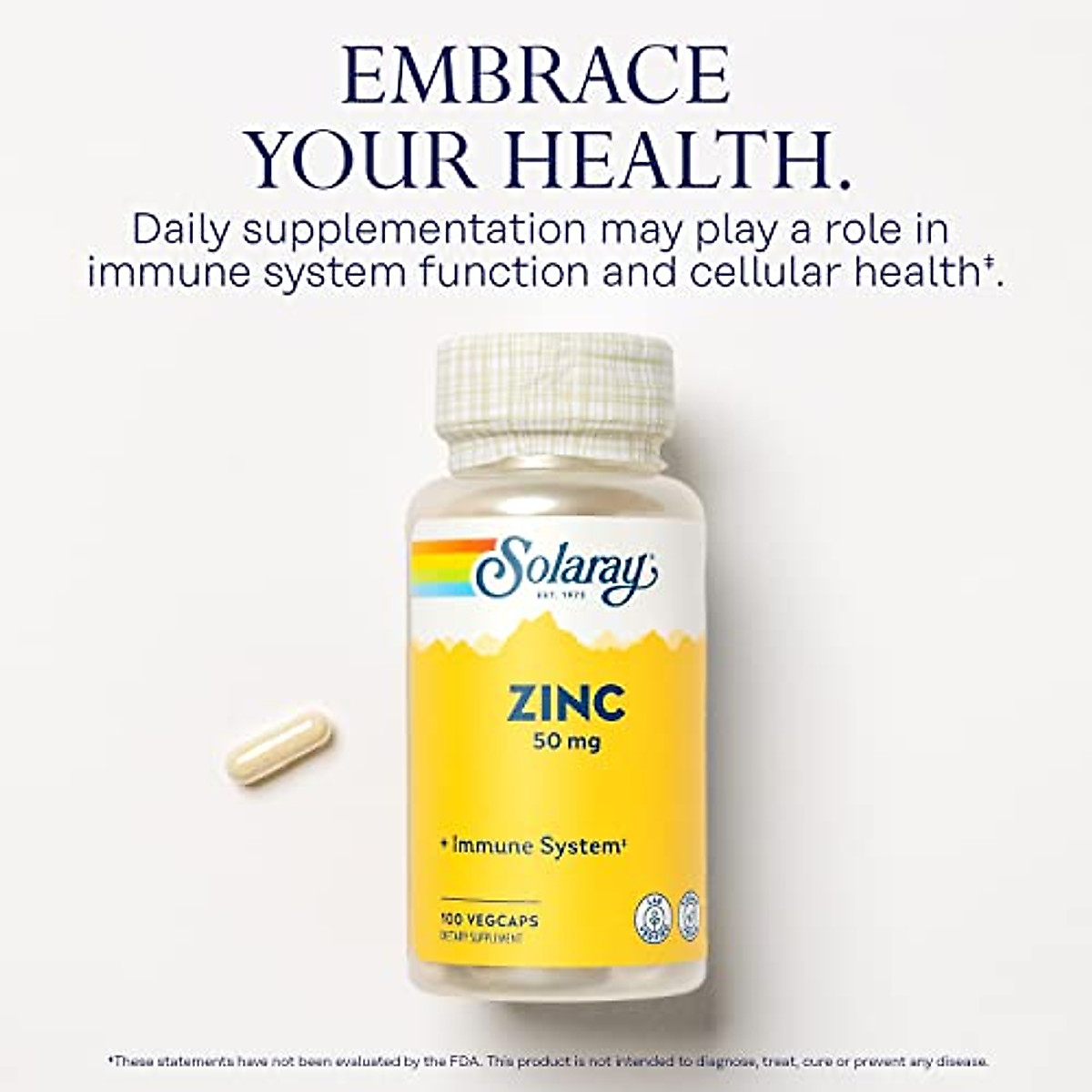 Solaray Zinc 50mg Immune Support Supplement, Bioavailable Chelated Zinc Capsules, Cellular Health and Immune System Formula with Pumpkin Seed, Vegan, 60-Day Money Back Guarantee, 100 Serv, 100 VegCaps