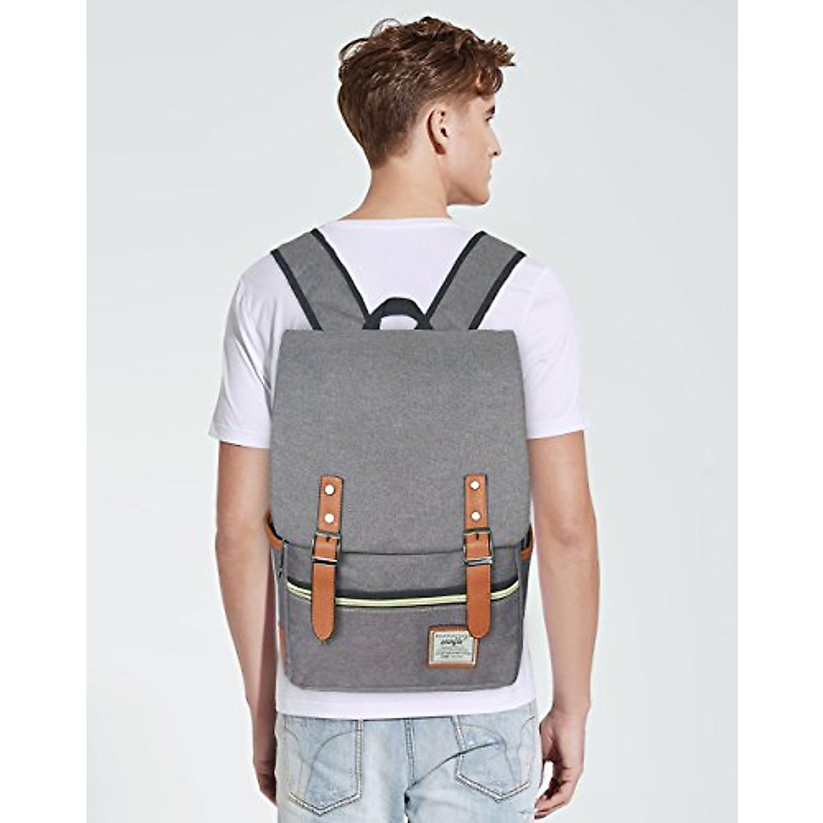 Furivy Unisex Oxford Retro Style Laptop Backpack College School Bag Student Daypack Rucksack Light Gray