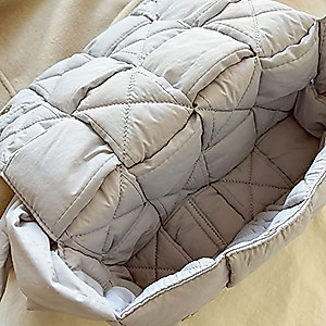 Weayouth Cotton Padded Cassette Tote Bag Puffer Crossbody Shoulder Woven Designer Purses Puffy Down Handbag For Women 2022 (Grey)