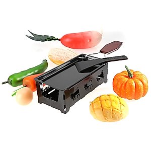 Portable Candlelight Cheese Raclette Non Stick Rotaster Baking Tray Stove Set Carbon Steel Home Kitchen Grilling Tool with Wood Handle