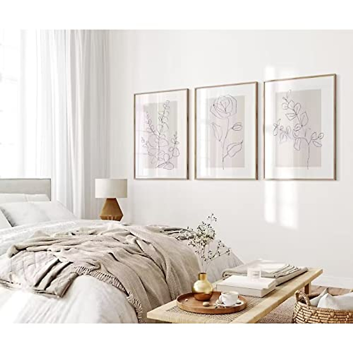 Botanical Wall Art Neutral Wall Art Prints Boho Botanical Line Art Decor Beige Rustic Plant Canavs Prints Minimalist Modern Botanical Pictures for Living Room Bedroom Frarmhouse 16x24x3 Inch Unframed