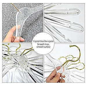 Nisorpa 10 Pack Acrylic Clear Hangers, Acrylic Crystal Clothes Hangers Clothing Standard Hangers with Gold Swivel Hook & Non-Slip Notches for Suit Coat Sweater Jacket Blouse Dress Skirts Shirts