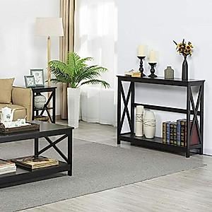 Yaheetech Console Table for Entryway, 2 Tier Entryway Table Bookshelf Accent Table w/Storage Shelf Living Room Entry Hall Foyer Table Furniture, Black,X-Design
