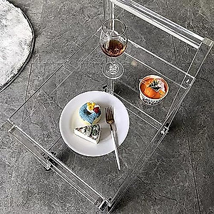 VLOBAOM 2-Tier Rolling Serving Bar Cart, Acrylic Kitchen Island Storage Cart with Wheels, Multifunction Utility Cart, Storage Rack, Mobile Coffee Table,B,Clear