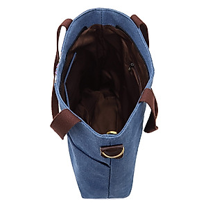 SILKAREA Women's Vintage Embroidery Hobo Bags Canvas Large Tote Handbag Shoulder Bag Purse Multi Pocket Top Handle Shopper (Navy Blue)