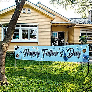 XtraLarge, Happy Fathers Day Banner - 120x20 Inch | Happy Fathers Day Yard Sign Banner for Happy Fathers Day Decorations for Party | Blue Happy Fathers Day Backdrop for Fathers Day Party Decorations