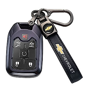 MIGUOER Genuine Leather Car Keychain Fit Chevy Malibu Camaro Trax Traverse Sonic Cruze Volt Equinox Spark,Car Key Chain for Men and Woean Key Ring