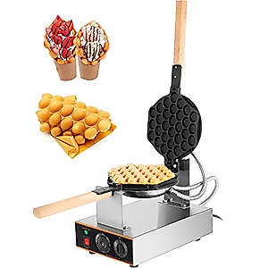 VEVOR Commercial Bubble Waffle Maker, 1400W Egg Bubble Puff Iron w/ 180° Rotatable 2 Pans & Wooden Handles, Stainless Steel Baker w/ Non-Stick Teflon Coating, 50-250℃/122-482℉ Adjustable
