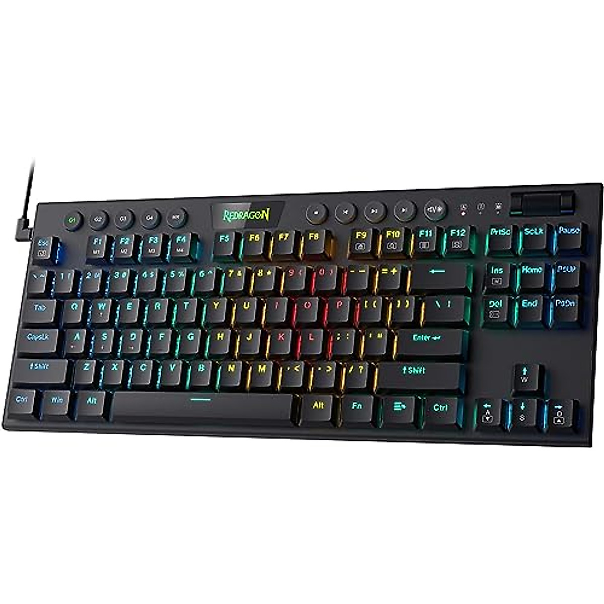 Redragon K622 Horus TKL RGB Mechanical Keyboard, Ultra-Thin Designed Wired Gaming Keyboard w/Low Profile Keycaps, Dedicated Media Control & Clicky Blue Switch, Pro Software Supported