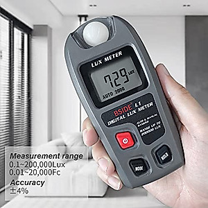 BSIDE Digital Light Meter Lux Tester Illuminance Luxmeter, 0-200,000 Lux Portable Environment Luminometer Photometer for Garden Film Indoor Classroom Plants LED Grow Light Photography