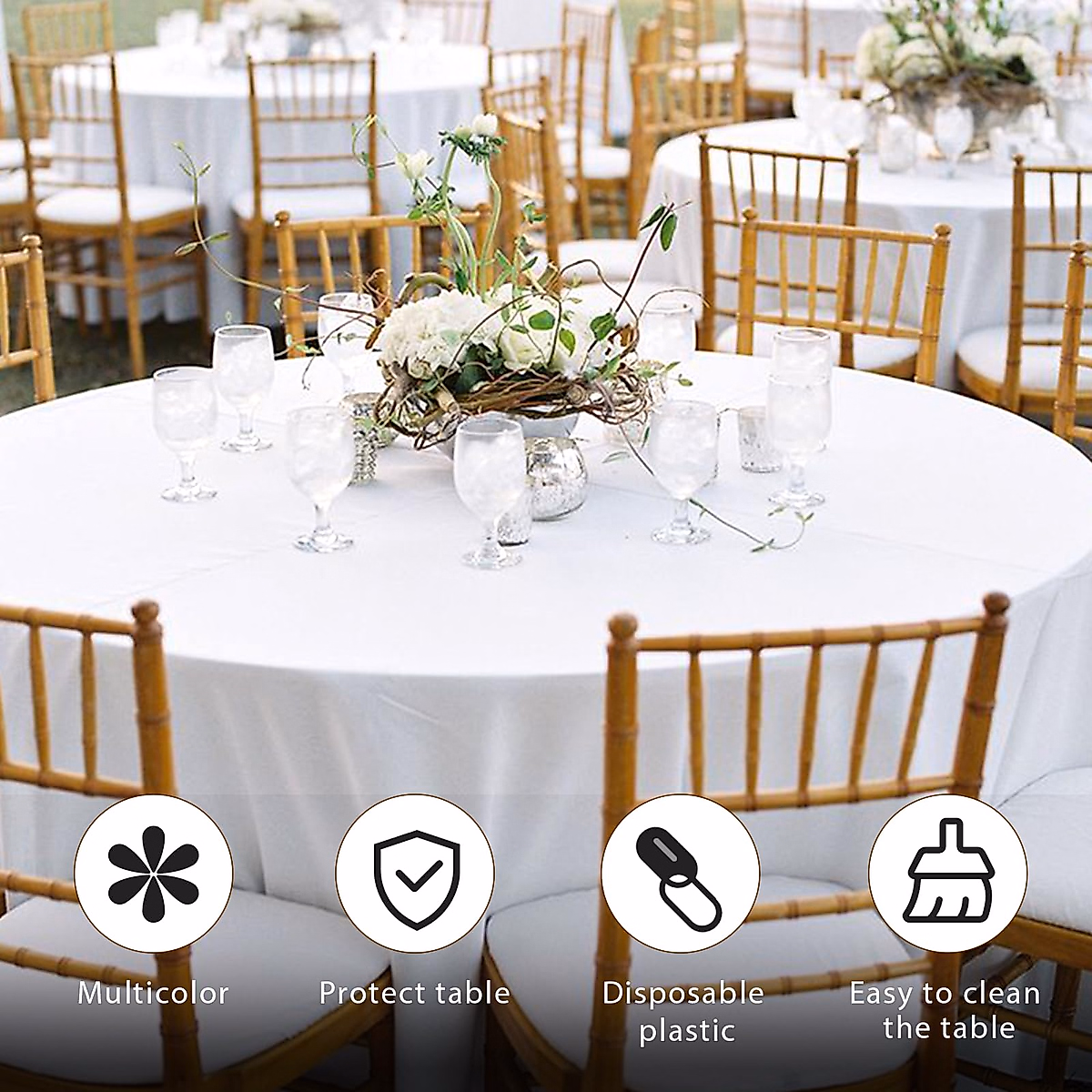 Fixwal Round Plastic Tablecloth Disposable, 12 Pack 84 Inch White Round Tablecloth, Table Cloth for Parties Picnic Birthday Wedding Banquet