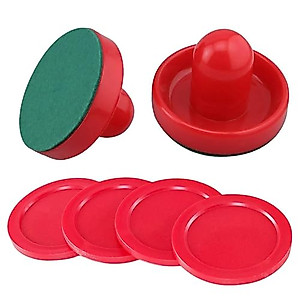 GIYOMI Light Weight Air Hockey Red Replacement Pucks & Slider Pusher Goalies for Game Tables, Accessories,Equipment (2 Striker, 4 Puck Pack) (Mini)
