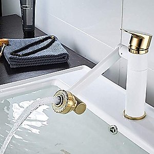 ShiSyan Y-LKUN Platinum White Painted Faucet Brass Retro Wash Basin Basin Faucet Hot and Cold Single Hole Above Counter Basin Faucet Beautiful Practical