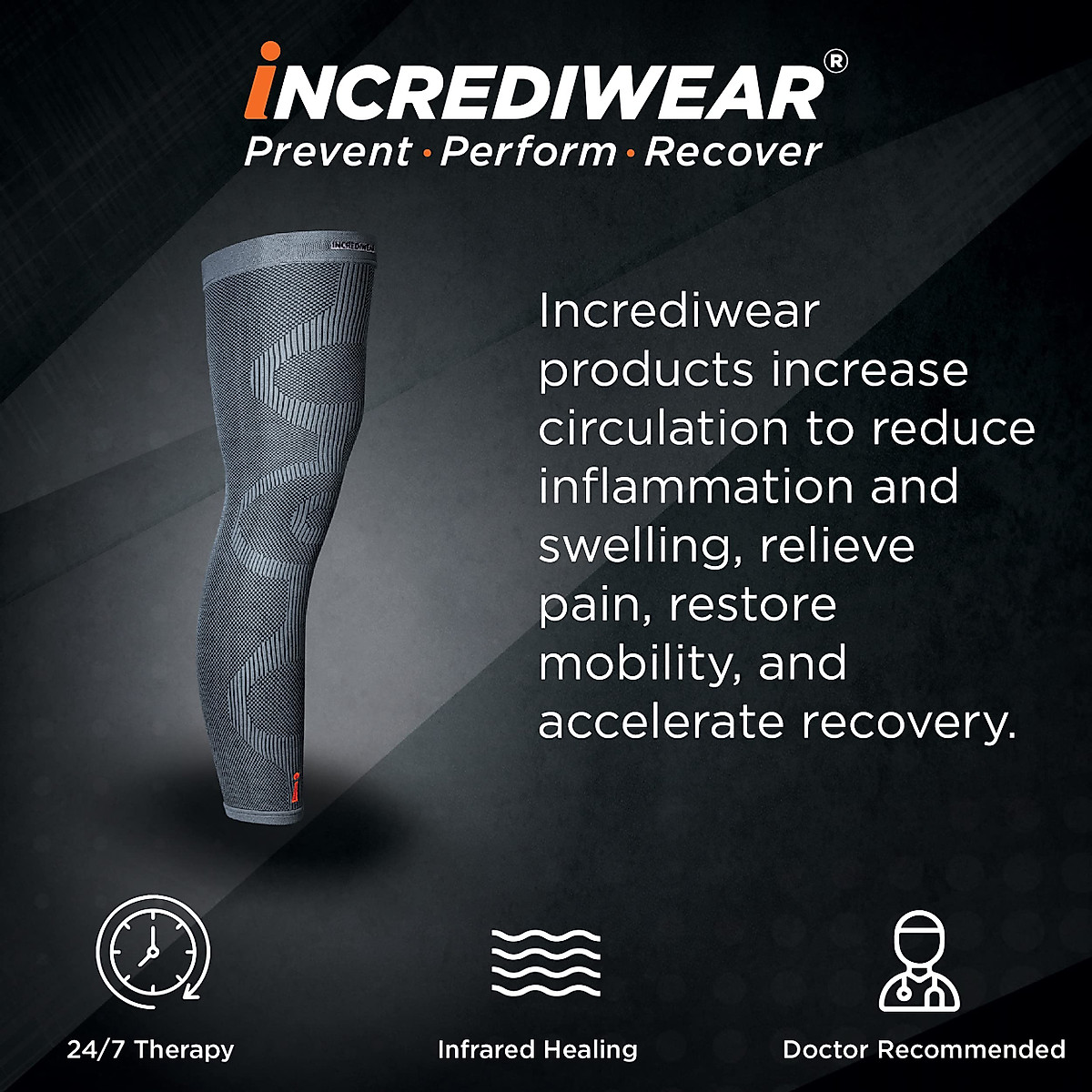 Incrediwear Leg Sleeve – Full Length Long Leg Sleeve for Leg Pain Relief & Muscle Recovery, Helps Reduce Swelling & Inflammation, Promotes Circulation, Leg Sleeves for Men & Women (Charcoal, Large)