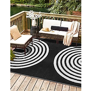 Wonnitar Outdoor Rug 6x9,Waterproof Patios Rug Reversible Plastic Straw Rug,Large Porch Deck Outside Area Rug,Portable Camper RV Mat,Indoor Outdoor Carpet for Picnic Balcony Backyard,Black