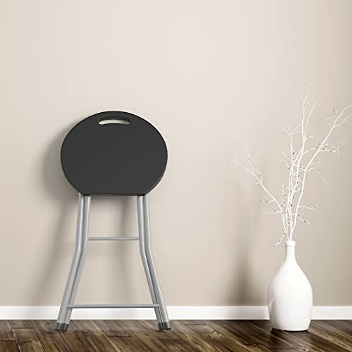 GYMAX Folding Stool, 28in Portable Collapsible Bar Stool with Handle & Steel Frame, 330lbs Sturdy Foldable Lightweight Round Metal Chair for Outdoor/Indoor Kitchen Home Pub Bar, Assembly Free (1)