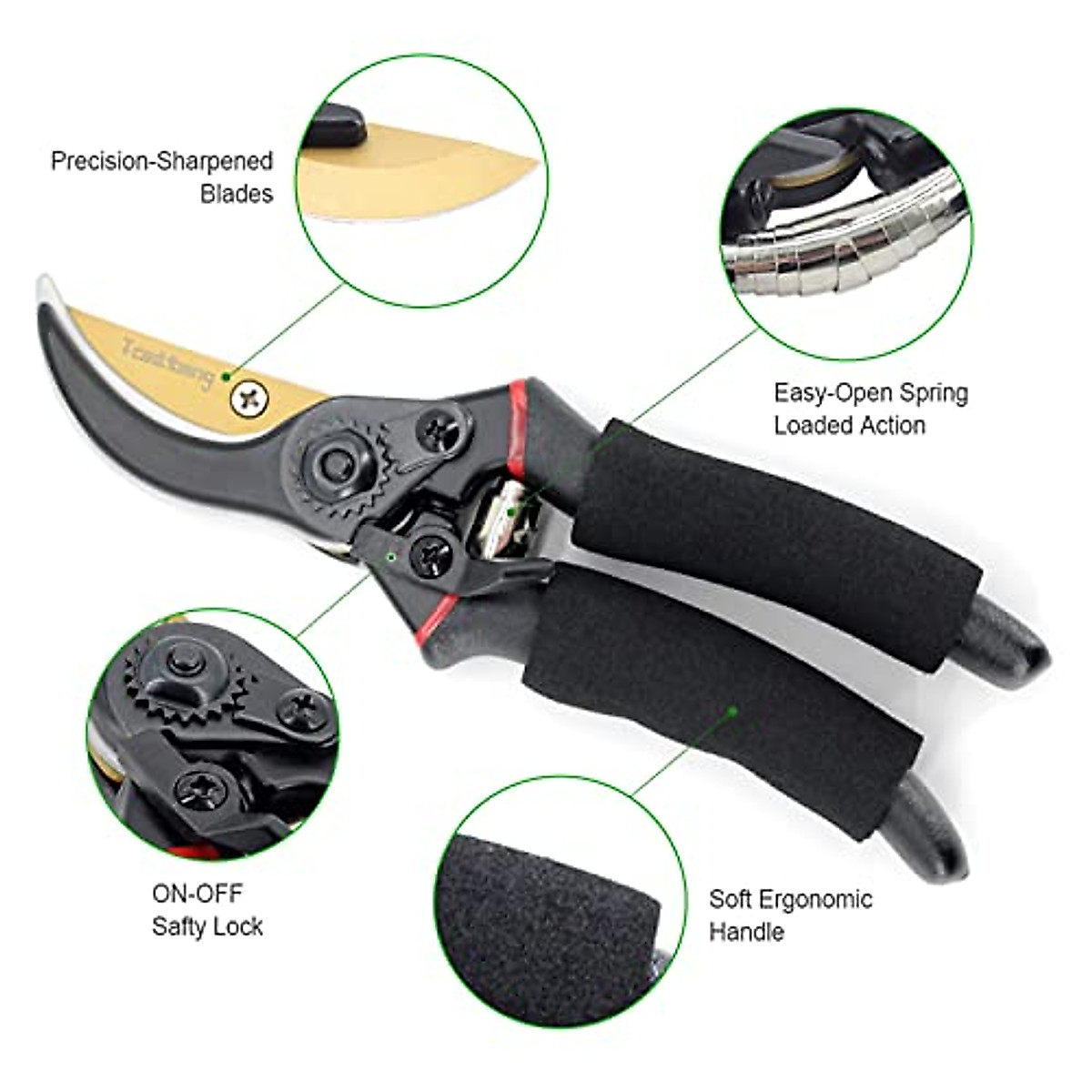 TOOLTENG Garden Bypass Pruning Shears, Heavy-Duty Garden Clippers, Tree Ttrimmers and Rose Pruning Shears, Multipurpose Garden Shears for Gardening, Arboriculture & Plant Nurseries (Black)