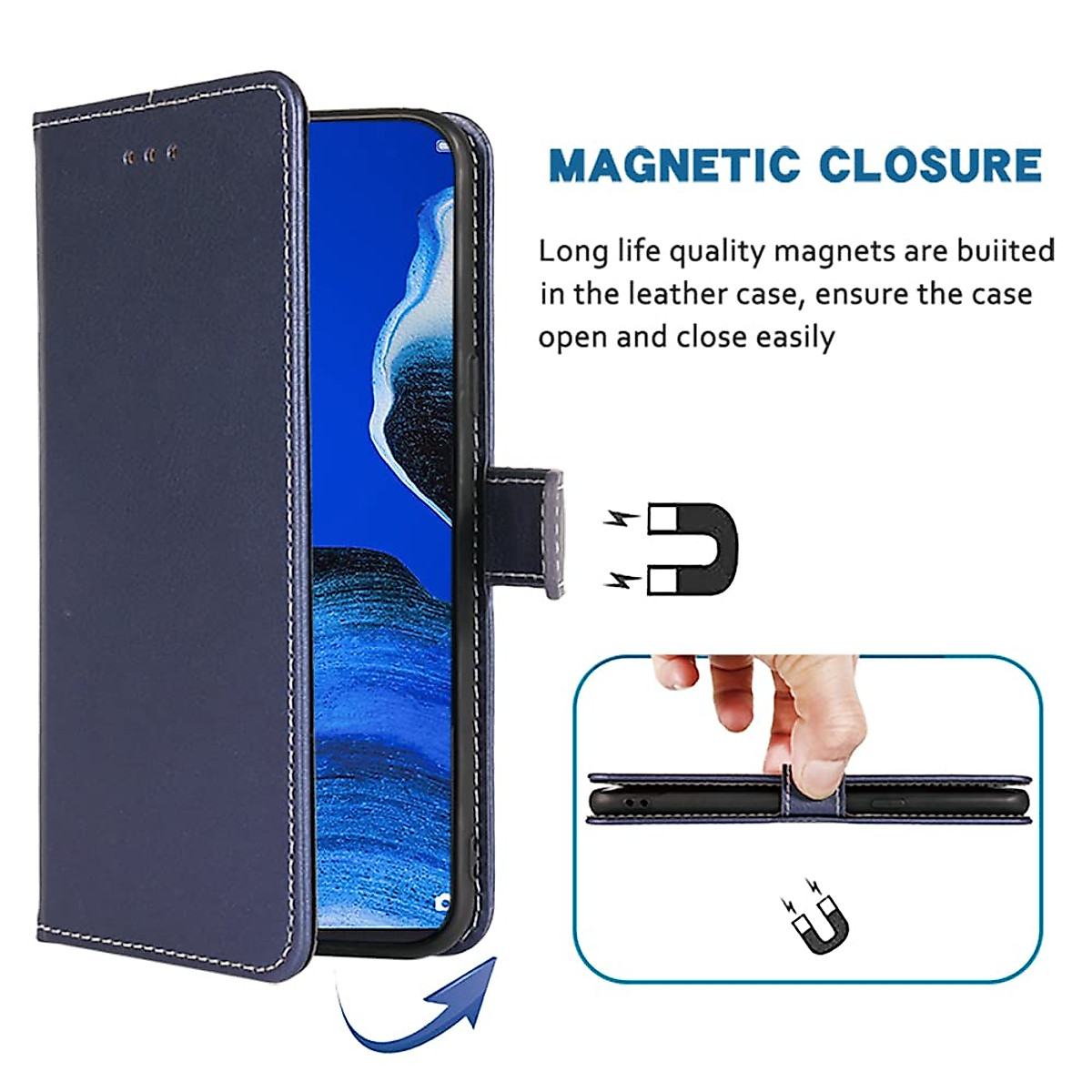 FDCWTSH Compatible with Oppo Reno 2Z Wallet Case Wrist Strap Lanyard and Leather Flip Card Holder Stand Cell Accessories Phone Cover for Oppo Reno2 Z/Reno2 F CPH1945 CPH1951 Women Men Blue