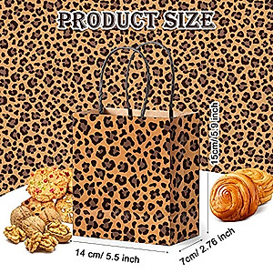 Outus 50 Pieces Leopard Paper Bags Leopard Print Small Gift Bags 5.5 x 2.76 x 5.9 Inch Brown Leopard Bag with Handles Animal Prints for Shopping Trendy Gift Kraft Party Take out Merchandise Retail