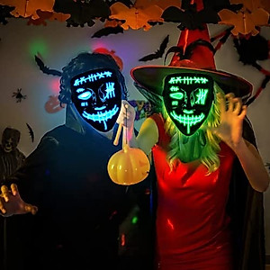 Plusheddy Halloween LED Scary Mask, Light up Halloween Face Mask- Mask Cosplay Decoration for Festival Party Carnival Cosplay Halloween, Blue