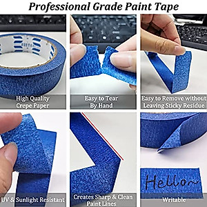 3 Rolls Blue Painters Tape, Multi-Surface Medium Adhesive Paint Tape, Blue Masking Tape for DIY Crafts, Arts, Decorations, Safe Wall Painting, Labeling, Edge Finishing - 1 inch x 22 Yards (66FT)