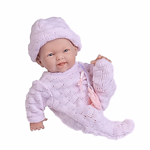 JC Toys - Mini La Newborn First Day | Anatomically Correct Real Girl Baby Doll | 9.5" All-Vinyl | Includes Knit Outfit, Hat and Pacifier | Designed by Berenguer | Ages 2+ , Pink