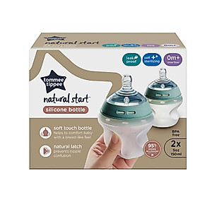 Tommee Tippee Natural Start Anti Colic BPA Free Silicone Baby Bottles, 5oz, Newborn 0+ Months, Silicone Feels Like Mother's Skin, Slow Flow Breast-Like Teat, Pack of 2