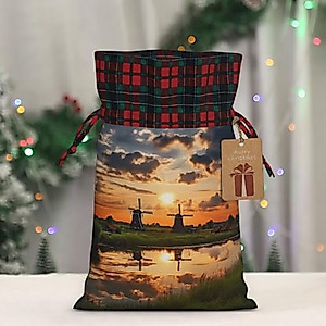 Christmas Gift Bags with Drawstring Burlap Gift Bags view of the Netherlands Christmas Linen Bags for Xmas Party Candy Bags with Cards Xmas Reusable Wrapping Bags Christmas Linen Treat Bags for Holiday