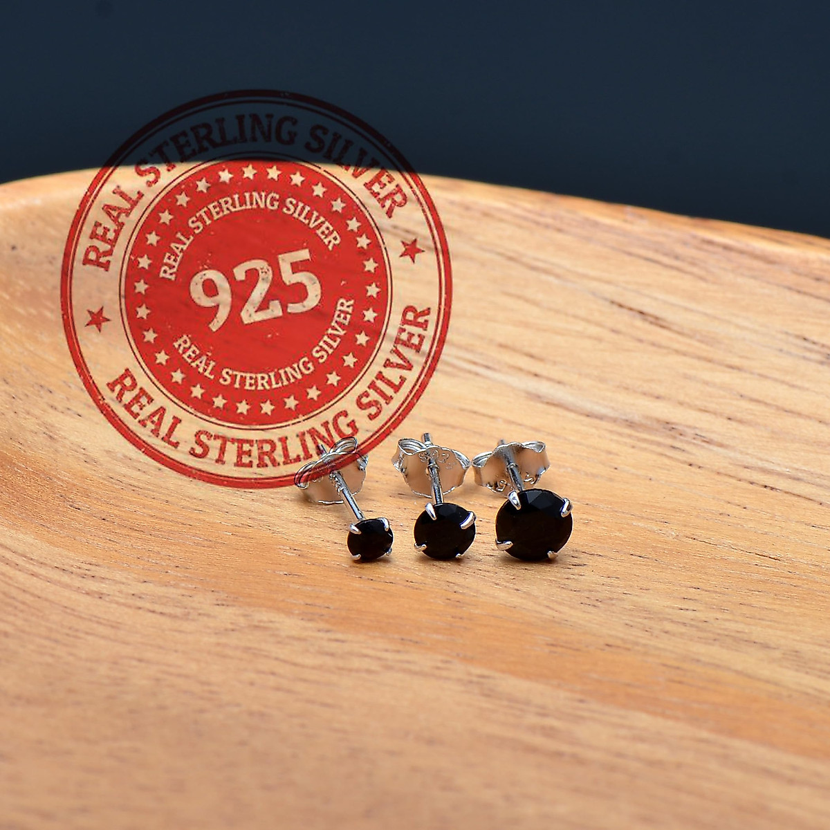 Black Cubic Zirconia Studs Sterling Silver Earrings for Women Man, 3 mm