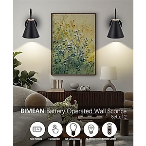 Battery Operated Black Industrial Wall Sconce Set of 2, Easy to Install Not Wires, USB Rechargeable Battery with Remote Control Led Light, Dimmable Wall Lamp Fixtures for Bedroom Farmhouse Gallery RV