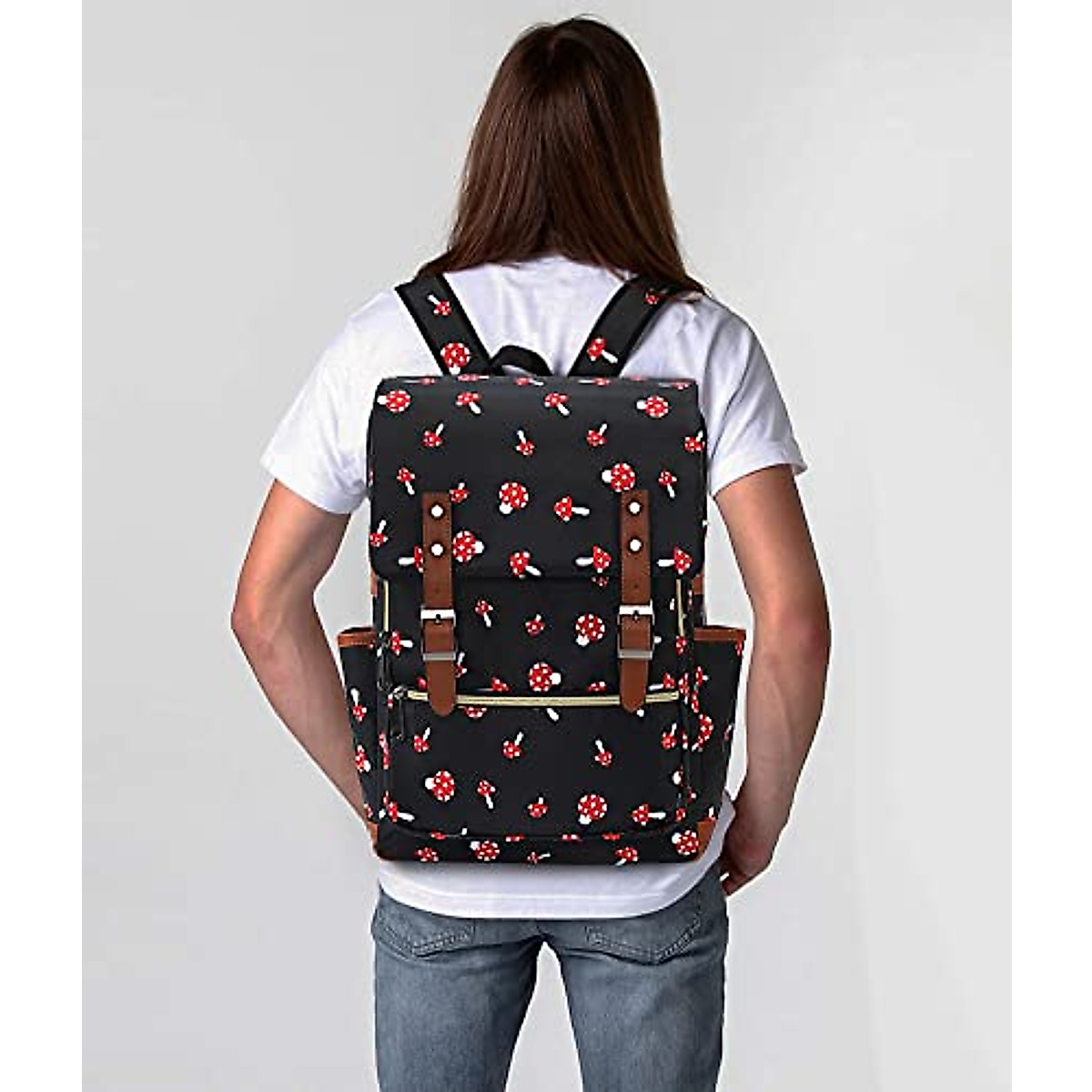 Malaxlx Mushroom Print School Backpack for Teen Girls Boys, College Bookbags Student School Bag Laptop Backpack for Womens