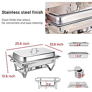 BotaBay Pack of 4 Chafing Dish 8 Quart High-Grade Stainless Steel Pans Chafers and Buffet Warmers Sets with Water Pan, Food Pan, Fuel Holder and Lid Catering Full Size