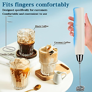 BSRGMS Milk Frother Handheld with Stand, Electric Whisk 3 Speed Adjustable, Drink Mixer with Stainless 3 Whisk, Rechargeable Hand Frother Wand, Foam Maker for Latte Cappuccino Hot Chocolate Egg Beige