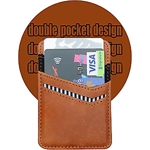 FRIFUN Card Holder for Back of Phone, Stick On Card Holder fits Most Cell Phones & Cases, Credit Card Holder Pocket Wallet for Men Women (Brown)