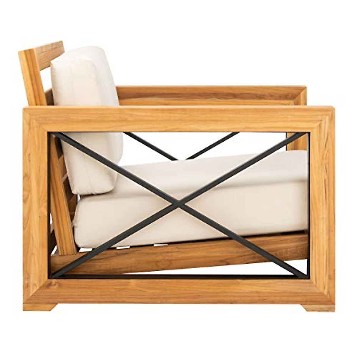 Safavieh CPT1009A Couture Curacao Brazilian Teak Outdoor Patio Club Chair, Natural/White