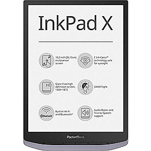 PocketBook InkPad X | E-Book Reader | Large E Ink Screen 10.3ʺ E-Reader | Glare-Free & Eye-Friendly | Adjustable SMARTlight | Text-to-Speech Function | Audio Output and Bluetooth | Audiobooks