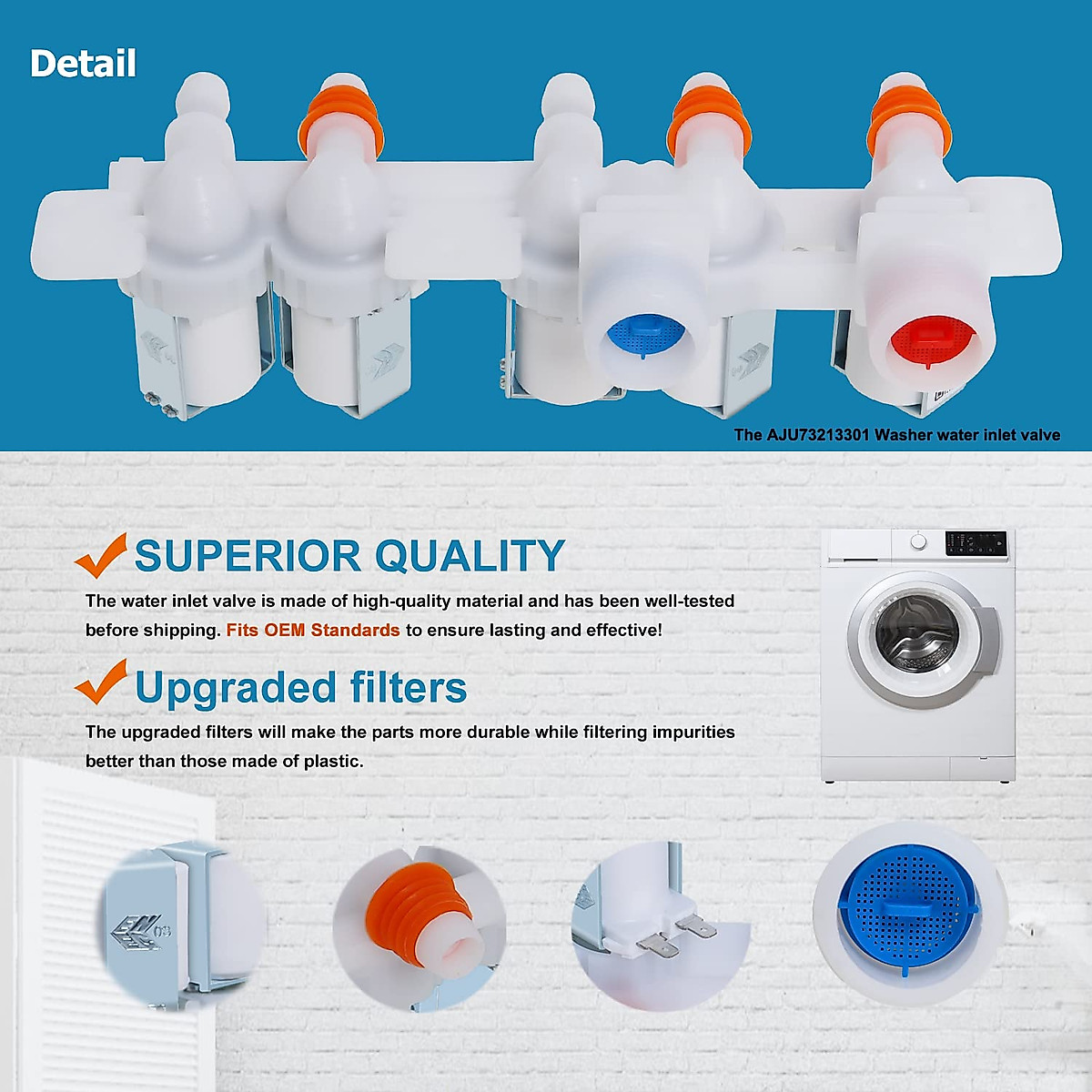 AJU73213301 Washing Machine Inlet Valve Replacement for LG Ken-more, AJU75152601 Washer Water Inlet Valve Assembly Replaces for WT1101CW 5221EA1008F TAW35618287 AP5668417 WT1201CV