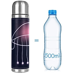 Stainless Steel Leather Vacuum Insulated Mug Jellyfish Thermos Water Bottle for Hot and Cold Drinks Kids Adults 16 Oz