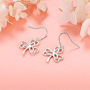 S925 Sterling Silver Good Luck Irish Shamrock Celtic Earrings Celtic Knot Drop Dangle Earrings for Women St Patricks Day Gifts (03_Celtic Clover Earrings)