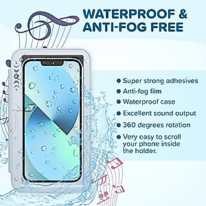 Shower Phone Holder Waterproof, Coral Universe with 3 Adhesive Mounts Multi-use Phone Case for wall Bathroom/Mirror/Kitchen/Livingroom Wall Mount Anti-fog Case sensitive Touch Screen