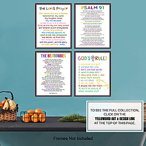 LARGE 11x14 - Ten Commandments Wall Decor - Psalm 91 - Lords Prayer Wall Art - Religious Wall Decor - Christian Wall Art - Beatitudes Wall Art - Catholic Gifts - God Bible Verses - Scripture Wall Art