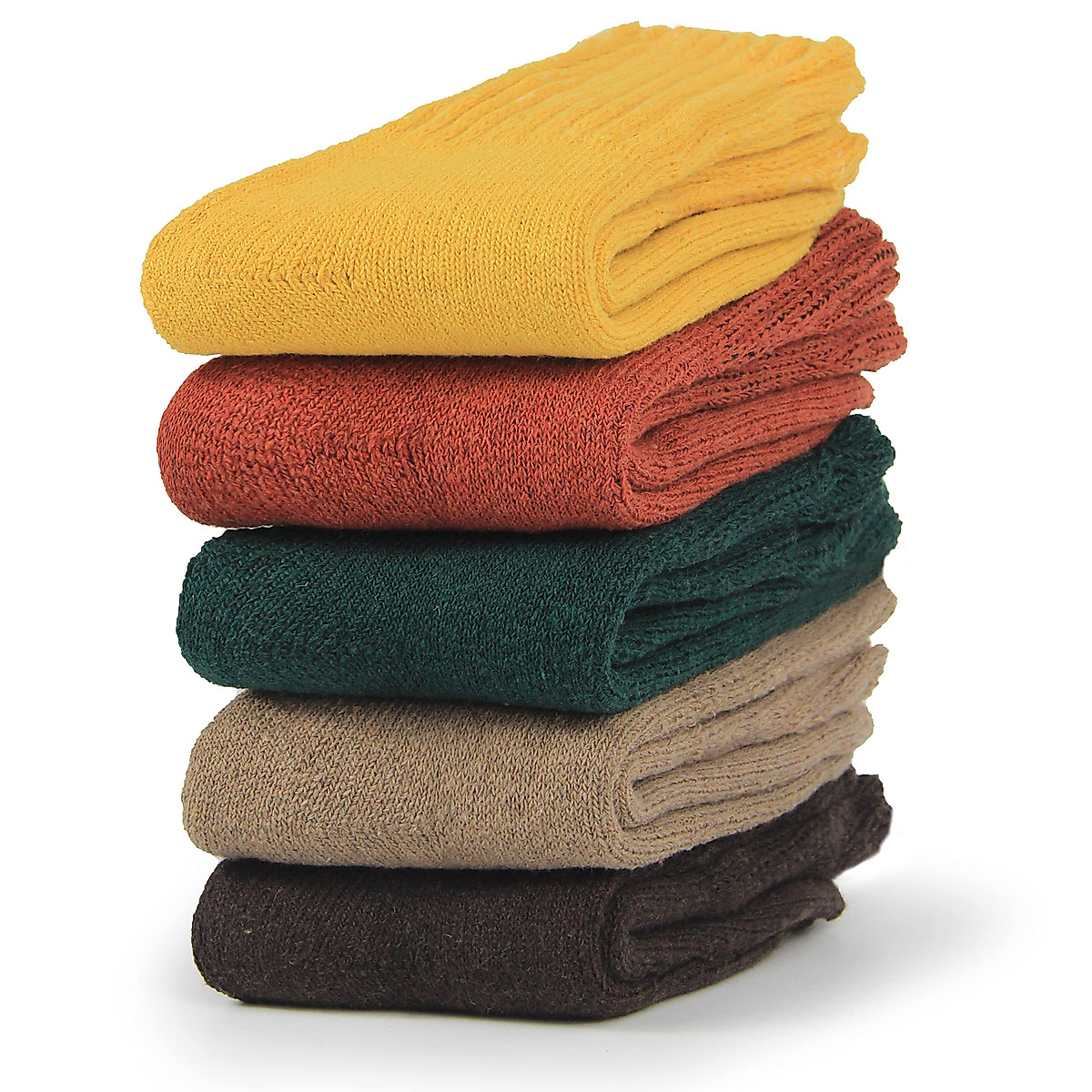 BenSorts Winter Solid Boots Socks for Women Thick Warm Cozy Crew Socks 5 Pair Pack Brown Red Green Yellow Khaki Stocking Stuffers Gifts