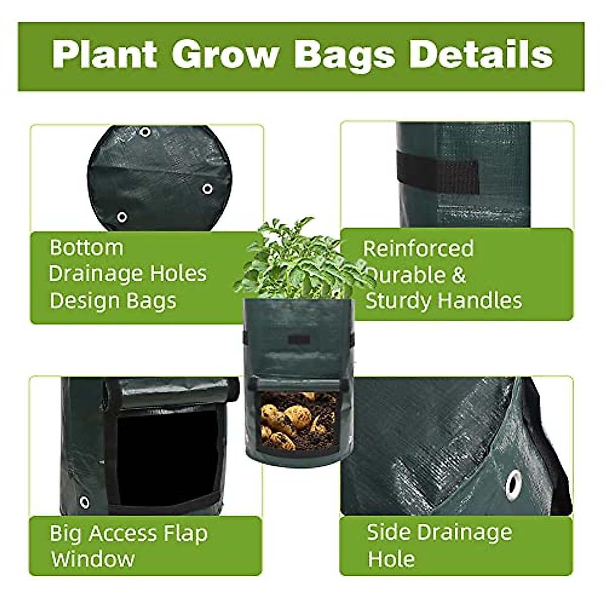 4-Pack 7Gallon Garden Potato Grow Bags with Flap and Handles Aeration Fabric Pots Heavy Duty