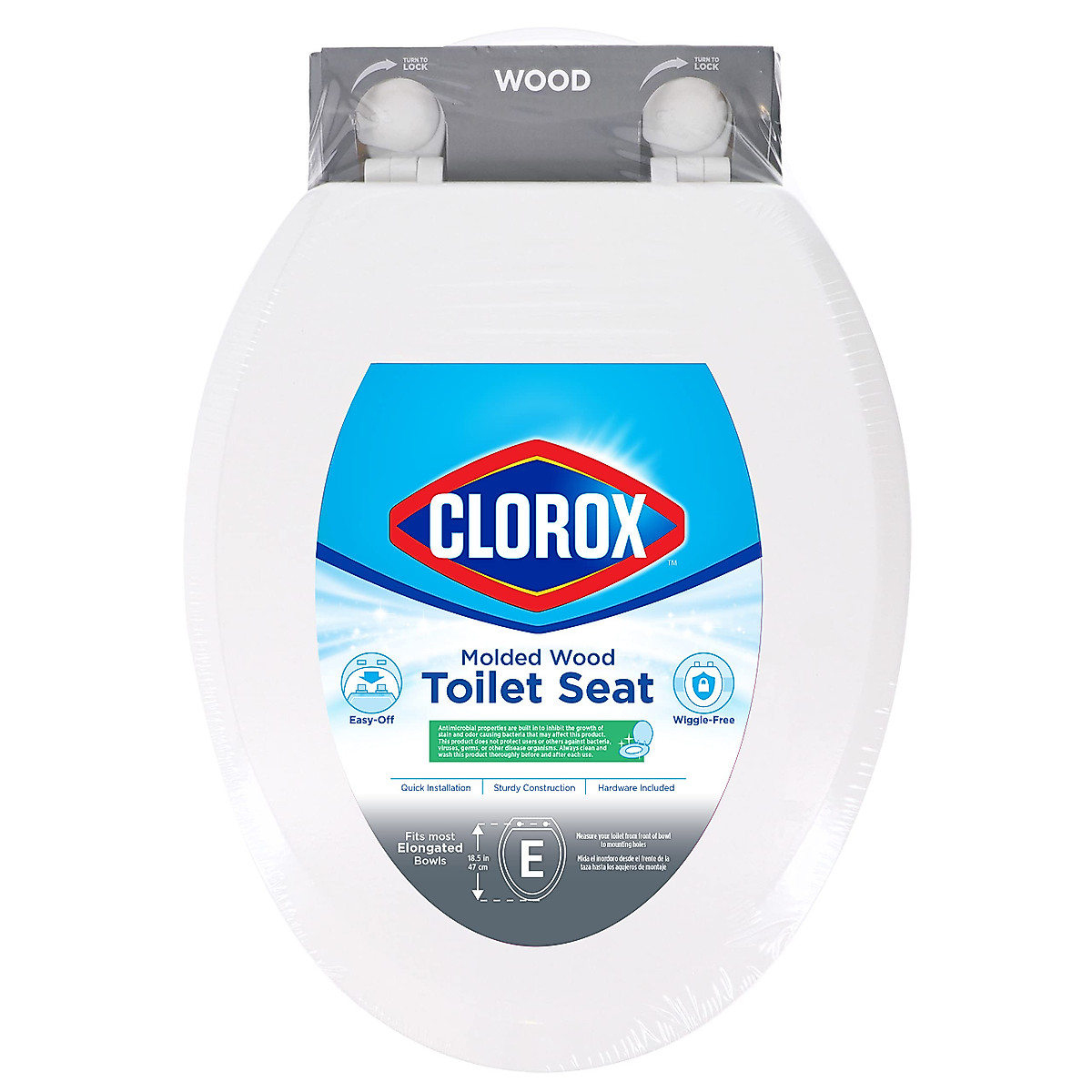 Clorox Elongated Wood Toilet Seat with Easy-Off Hinges-Wiggle Free Design