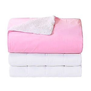 Satwip Weighted Blanket 12 Pounds for Adults - 2 PCS Weighted Throws with Washable Duvet Cover, Dual Comfort with Fuzzy Warm Flannel and Soft Cozy Sherpa, 48 x 72 Inches, Pink White