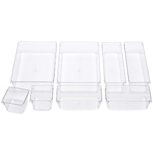 Clear Drawer Organizer - Easily Organize and Customize the Layout of Drawers. Great for Office Desk, Utensils, Cosmetics and Makeup. (8-Piece Set)