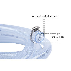 JUNZHIDA High Pressure Braided Clear Flexible PVC Tubing 3/4" ID,10ft