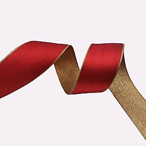 KLTRIBBON Christmas Wired Ribbon Red Gold Lame for Xmas Wreath Bows Floral Craft Ornaments,1 1/2 Inch X 10 Yards